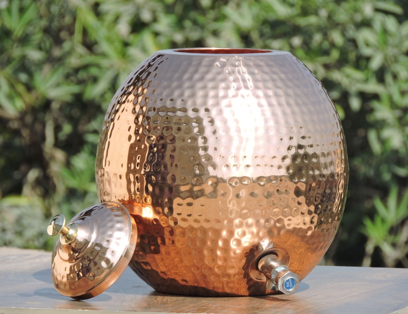 12 Litre Portable Plain Pure Copper Water Tank Storage Matka Pot with ...