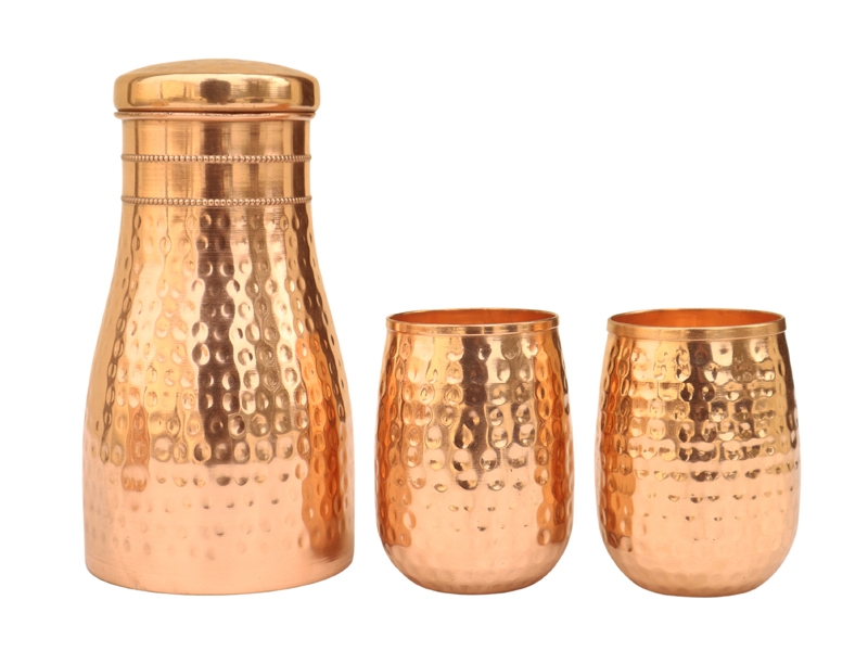 Pure Copper Bedside Carafe Hammered Design with a Set of 2 Barrel ...