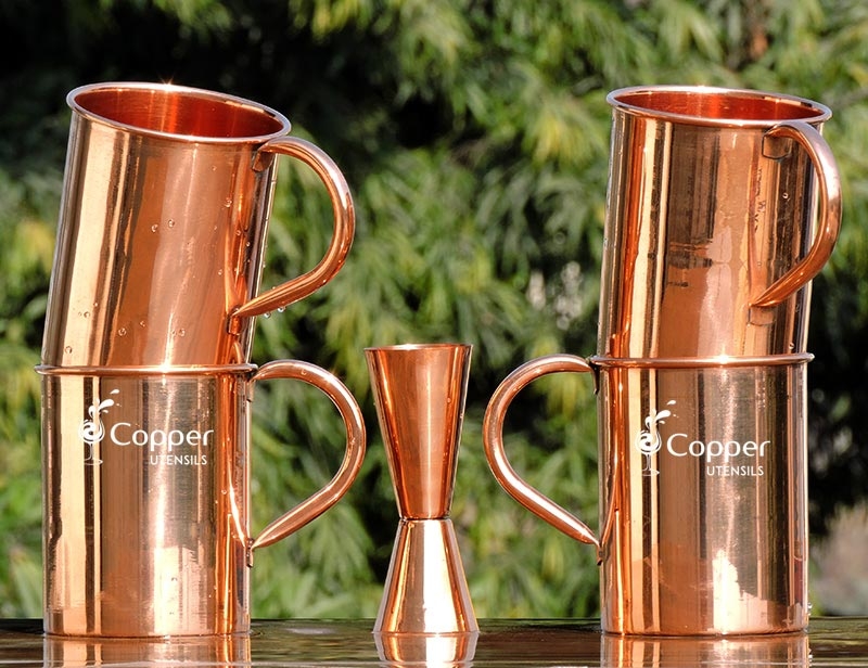 Moscow Mule 100% Copper Mugs Complete Cocktail Set with 1 Double Jigger