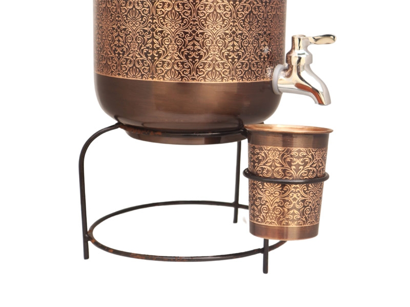 Eight Liter Copper Water Dispenser with Matching Tumblers