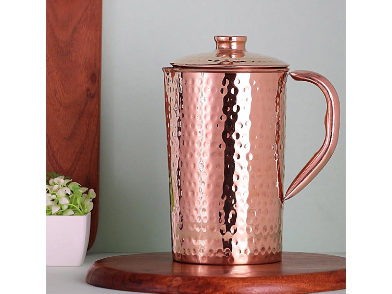 Copper Handmade Hammered Jug/Pitcher | Copper Hand Beaten Jug | India