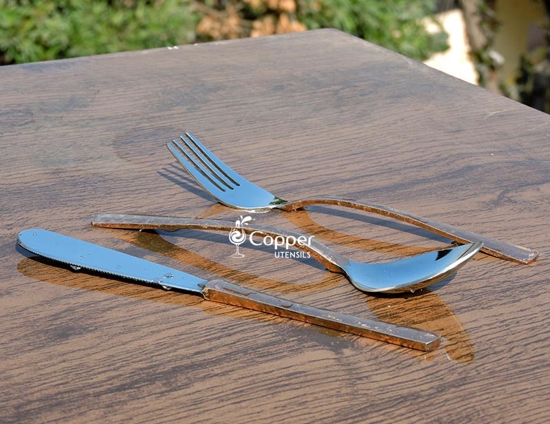 Set of Stainless Steel Copper Plated Spoon Fork and Knife Set of Stainless Steel Copper Plated Spoon Fork and Knife
