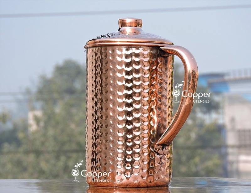 Copper Handmade Hammered Jug/Pitcher | Copper Hand Beaten Jug | India