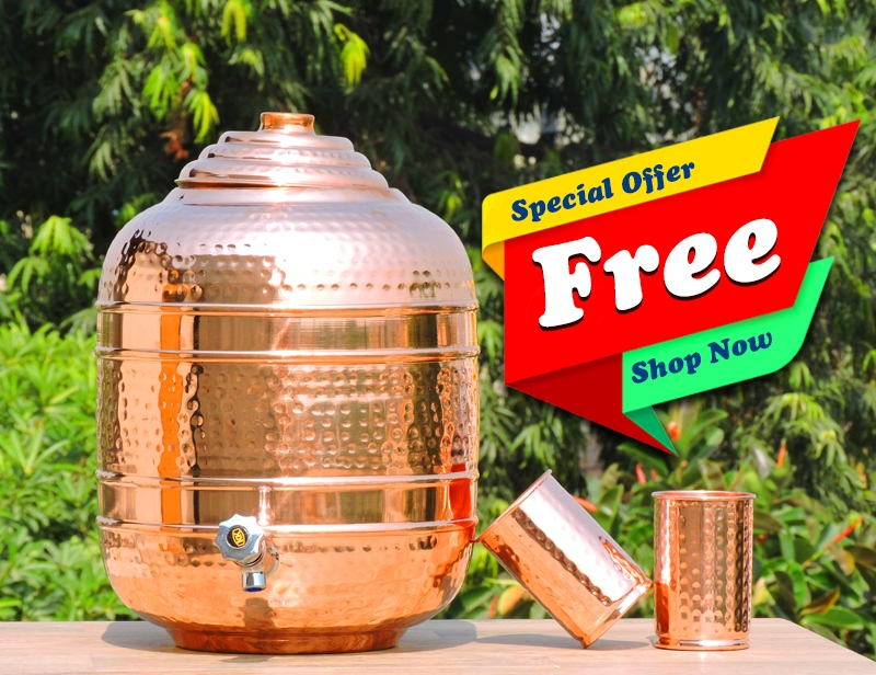 Handmade Pure Copper Water Storage Matka with Stainless Steel Tap