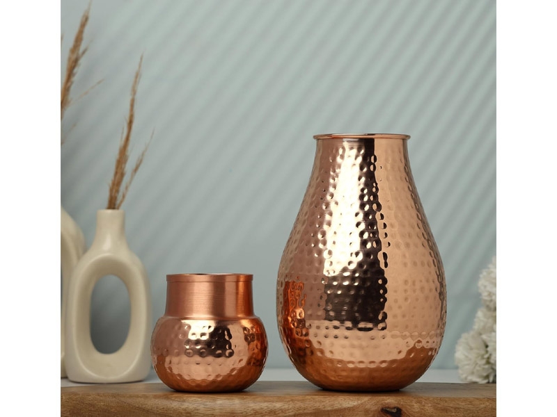 Bedside Water Carafe Made of Pure Copper For Ayurveda Health Benefits ...