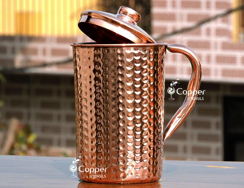 Copper Handmade Hammered Jug/Pitcher | Copper Hand Beaten Jug | India