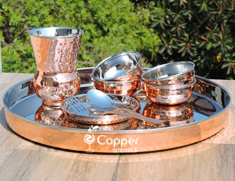 Pure Copper Steel Traditional Thali for Indian Dishes Set of 1 | Copper ...