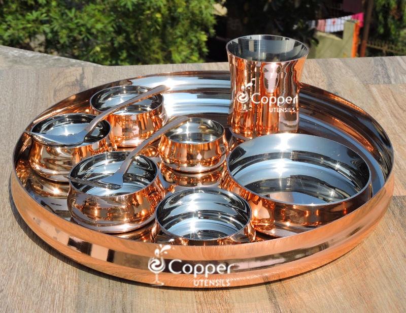 Traditional Copper Thali with Assorted Accessories