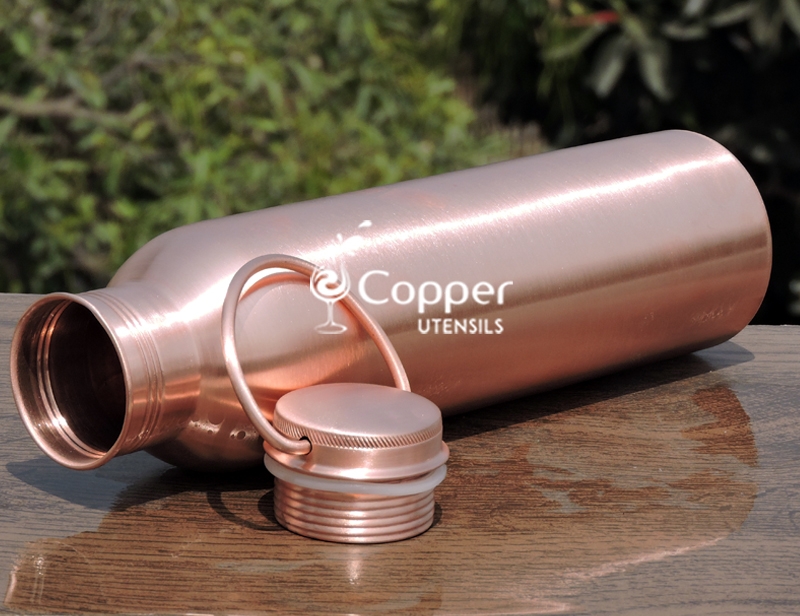 Pure Copper Matte Finish Bottle with Handle 600 ML